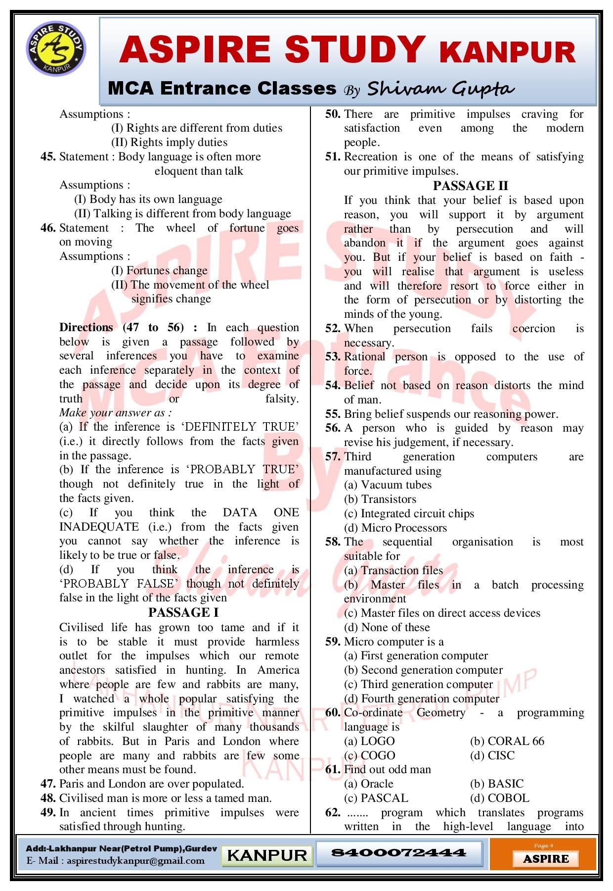 MCA TANCET 2009 Questions Paper and Answer Key PDF Download
